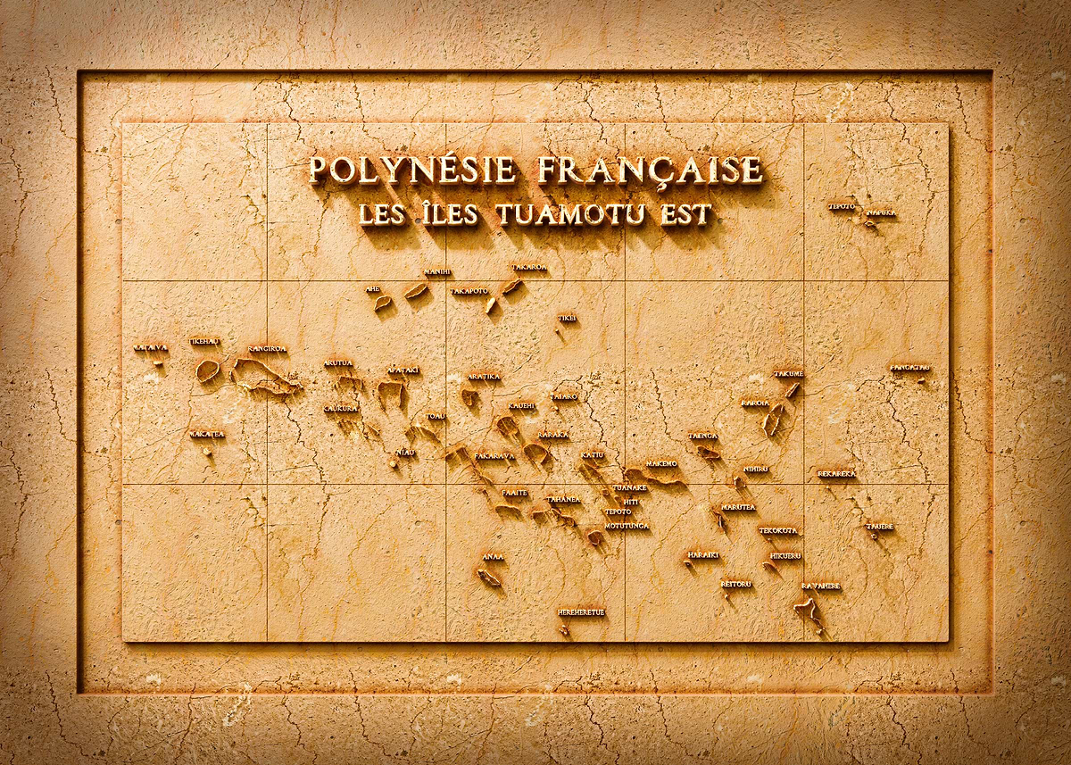 'Polynésie Française - Tuamotu Island Map' Poster, picture, metal print ...
