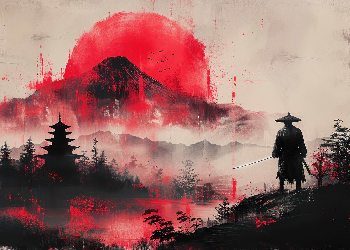 'Samurai Sunset' Poster, picture, metal print, paint by Byrdyak | Displate