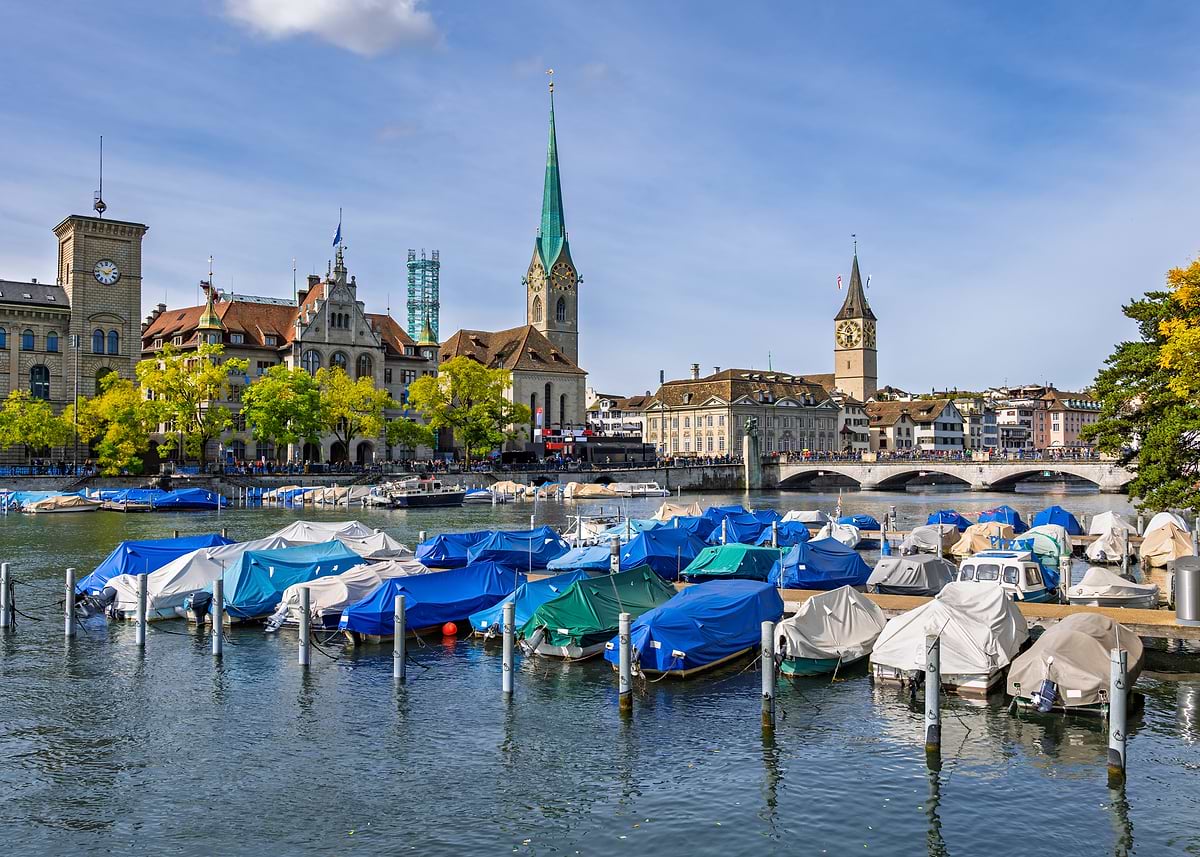 'Zurich Skyline River View' Poster, picture, metal print, paint by ...