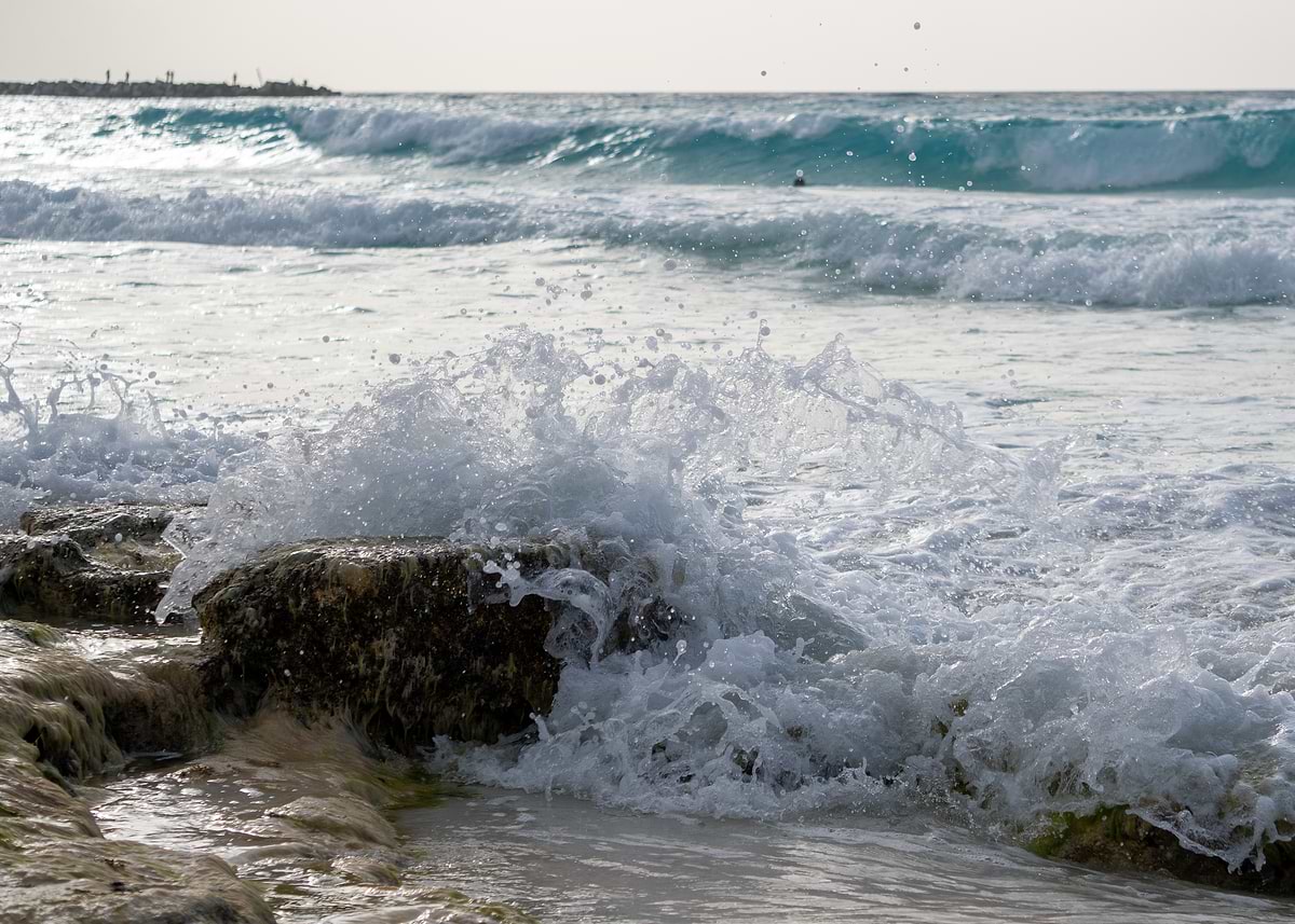 'Ocean Wave Crashing on Rocks' Poster, picture, metal print, paint by ...