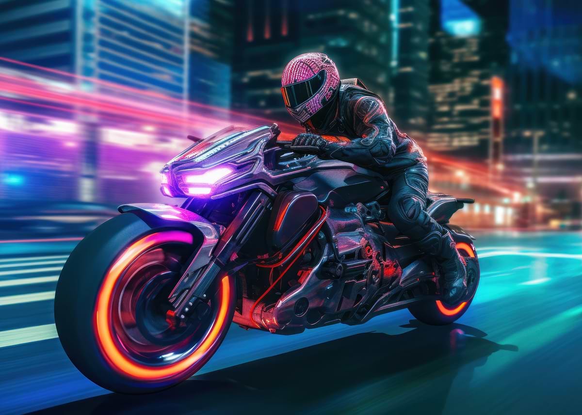 'Neon Motorcycle Rider' Poster, picture, metal print, paint by Rama Art ...