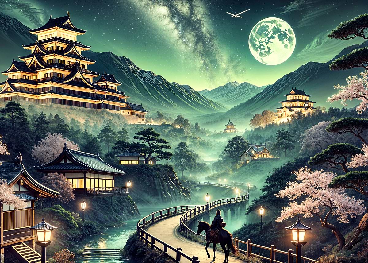 'Japanese Night Landscape' Poster, picture, metal print, paint by J4PP3 ...