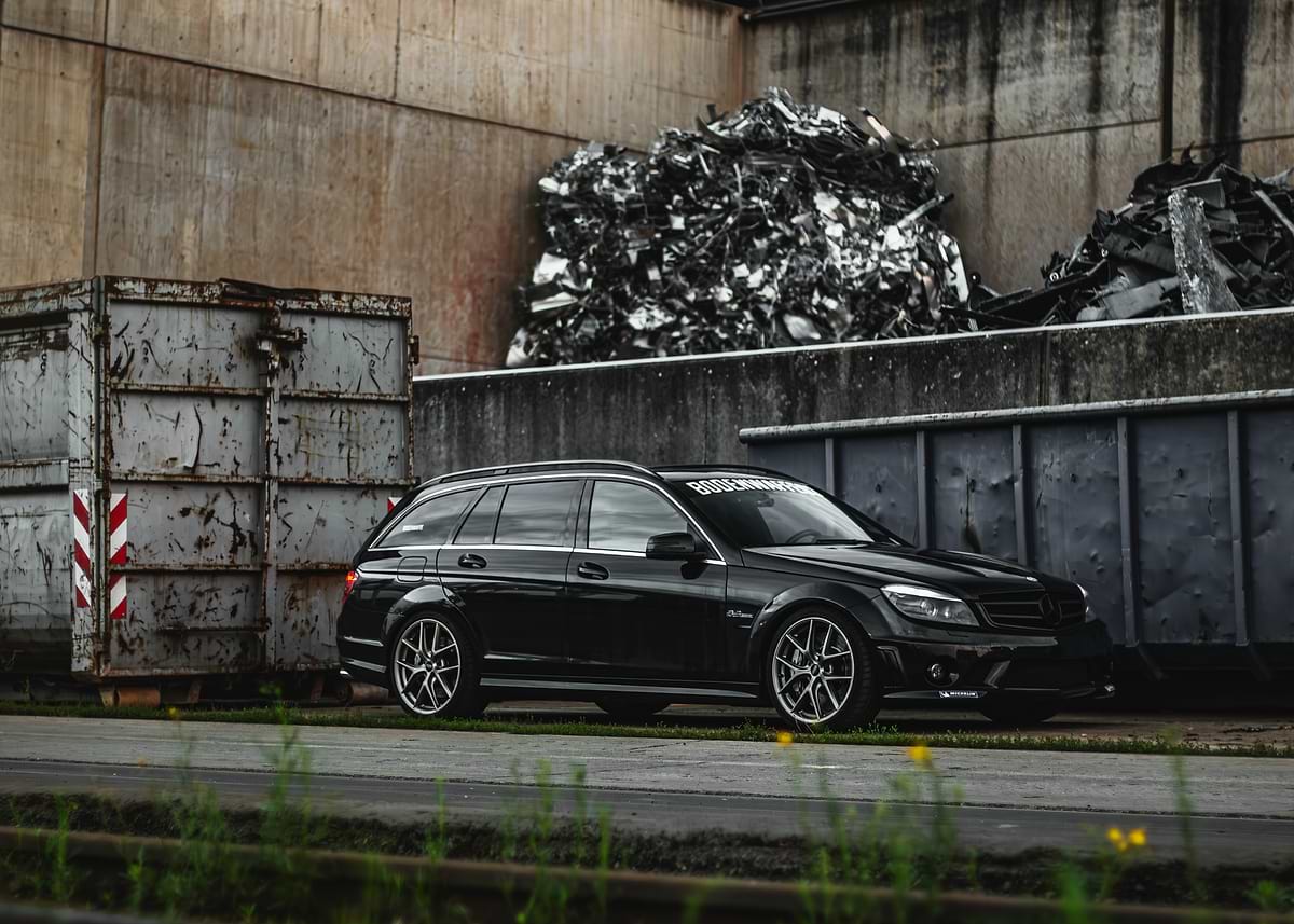 'Black Mercedes C63 Wagon in Industrial area' Poster, picture, metal ...
