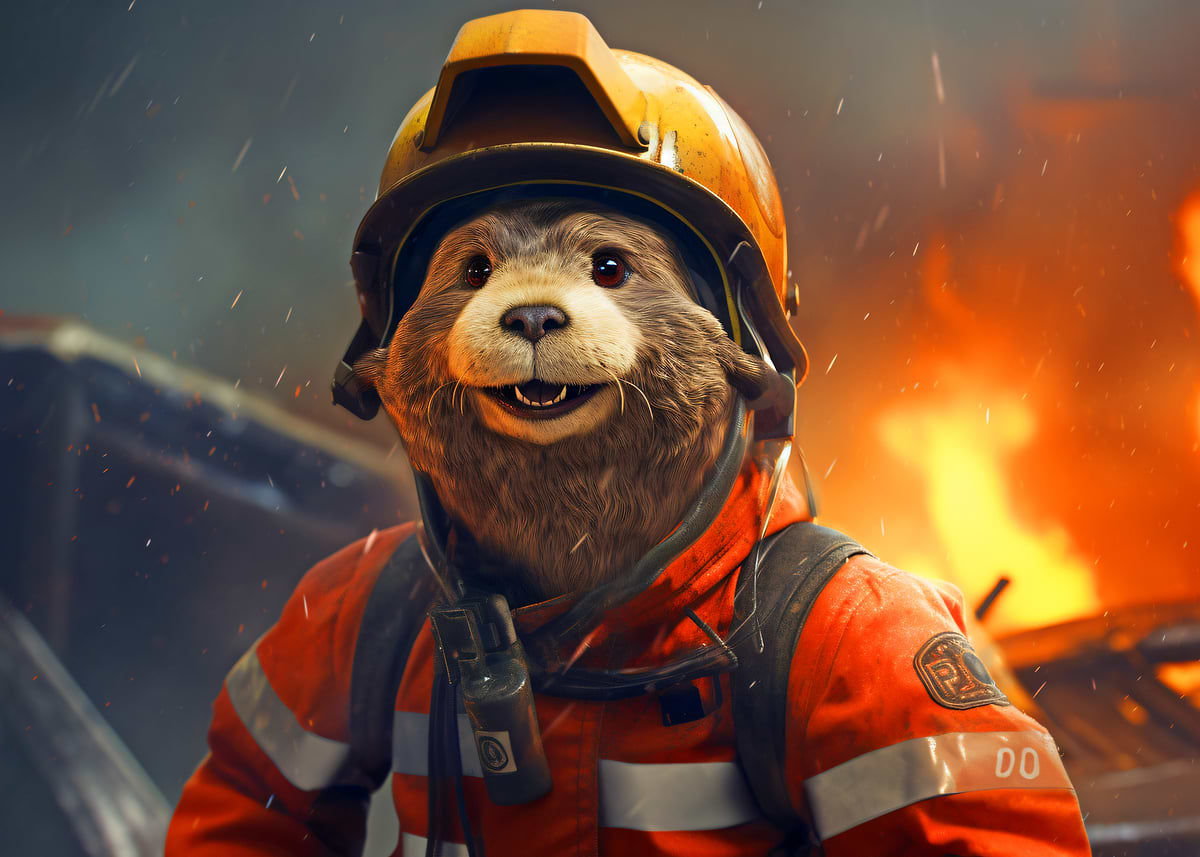 'Brave Firefighter Otter' Poster, picture, metal print, paint by Rupert ...