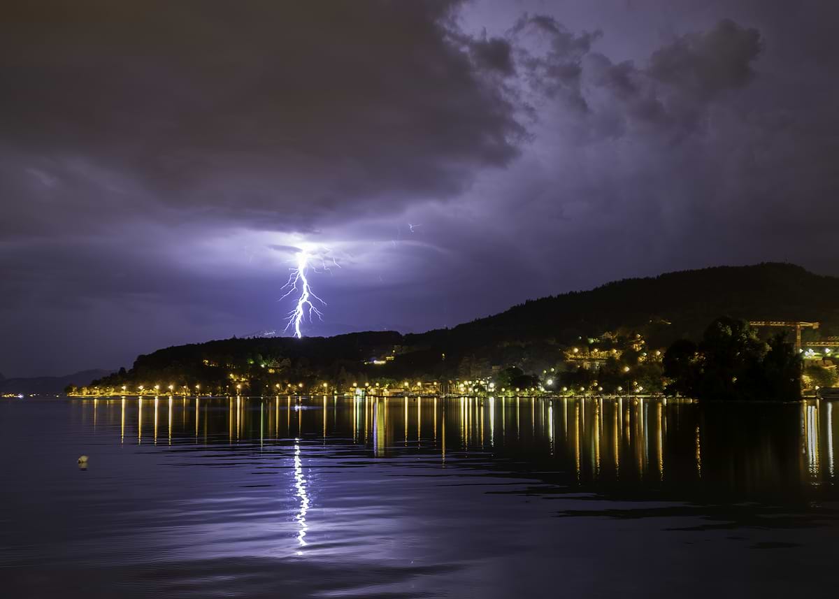 'Lightning Strike Over Water' Poster, picture, metal print, paint by ...