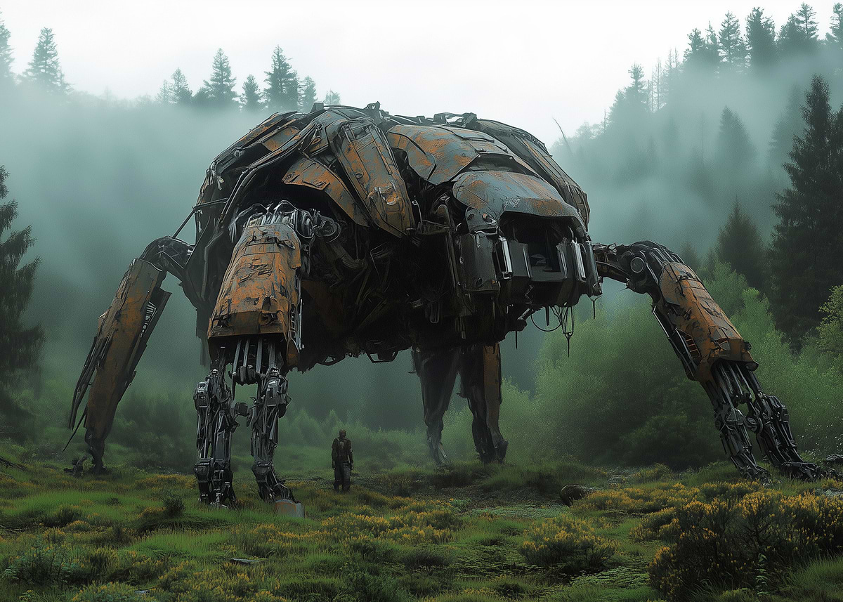 'Giant Mech in Forest' Poster, picture, metal print, paint by Luna Echo ...