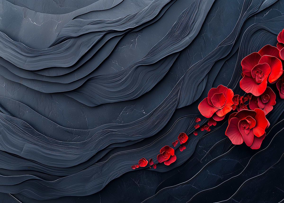 'Crimson Flow Across Midnight Stone' Poster, picture, metal print ...