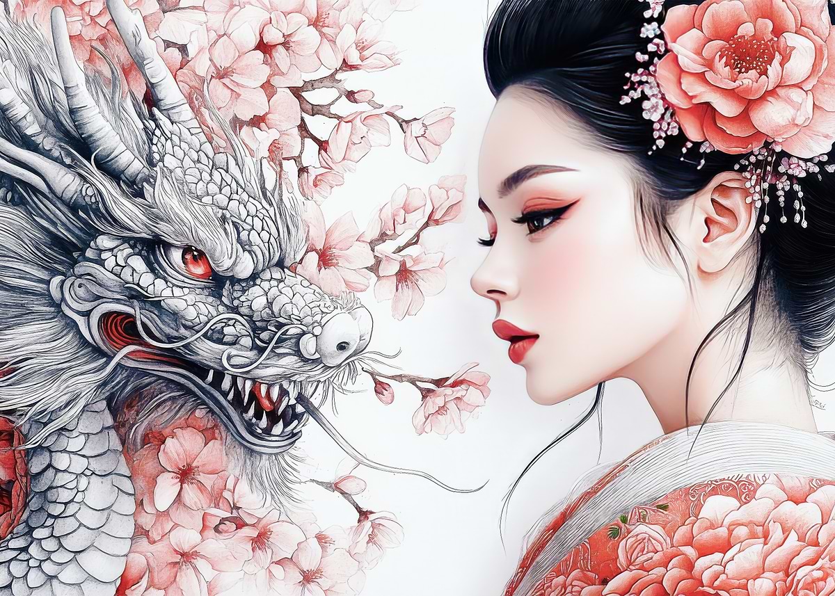 'Dragon & Geisha' Poster, picture, metal print, paint by Graphic ...