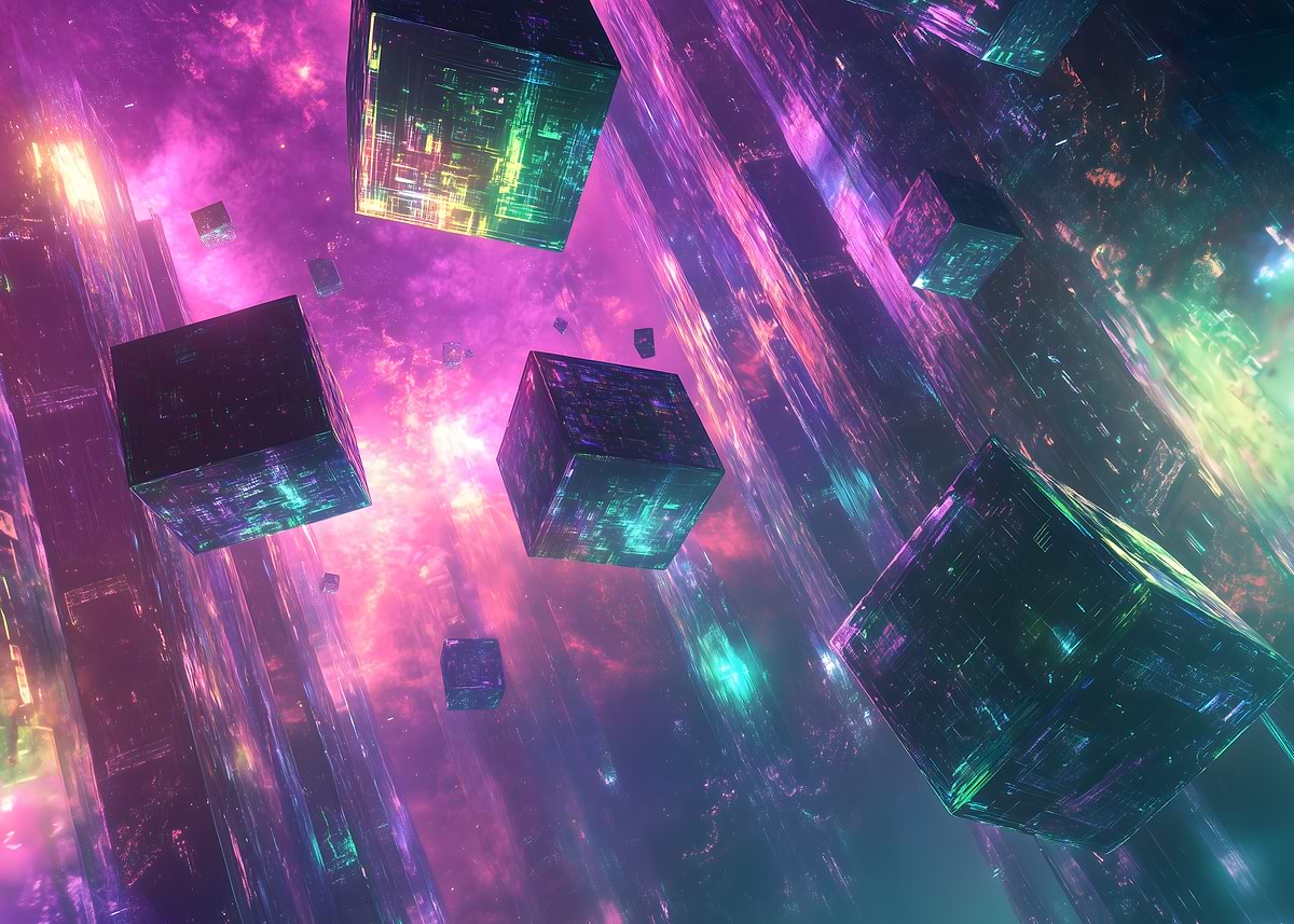 'Neon Cubes in Space' Poster, picture, metal print, paint by Luna Echo ...