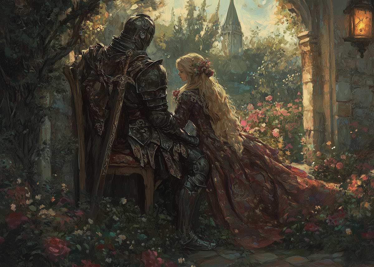 'Knight and Damsel in a Garden' Poster, picture, metal print, paint by ...