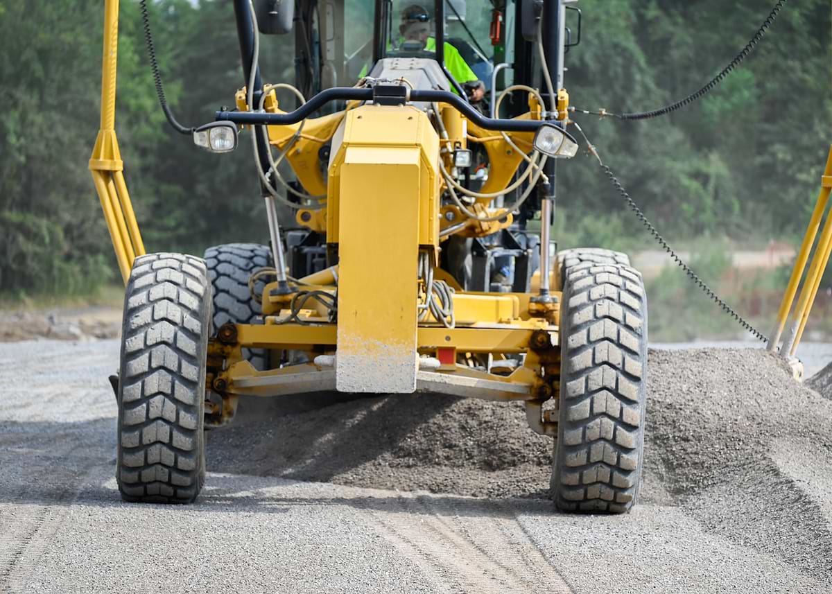 'Yellow Grader on Gravel Pad' Poster, picture, metal print, paint by ...