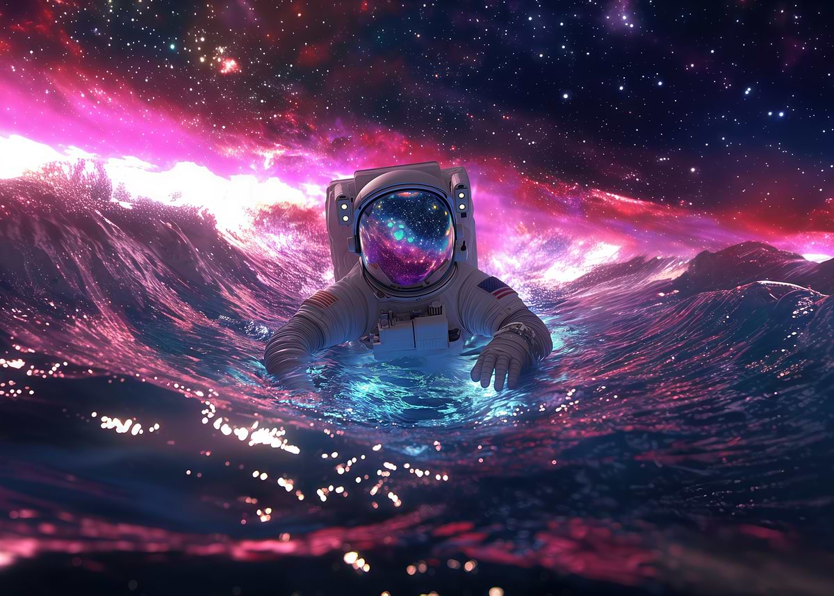 'Astronaut in Cosmic Sea' Poster, picture, metal print, paint by ...