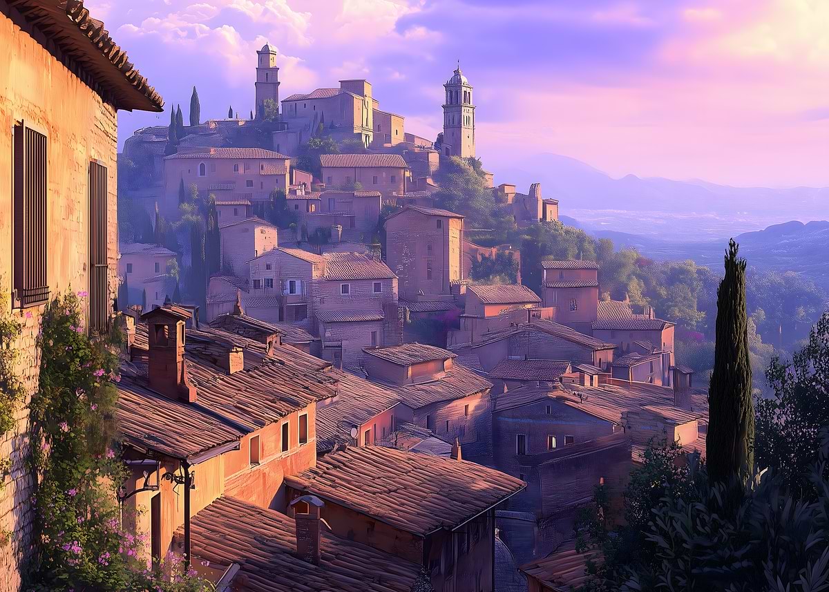 'Medieval Hilltop Village' Poster, picture, metal print, paint by Luna ...