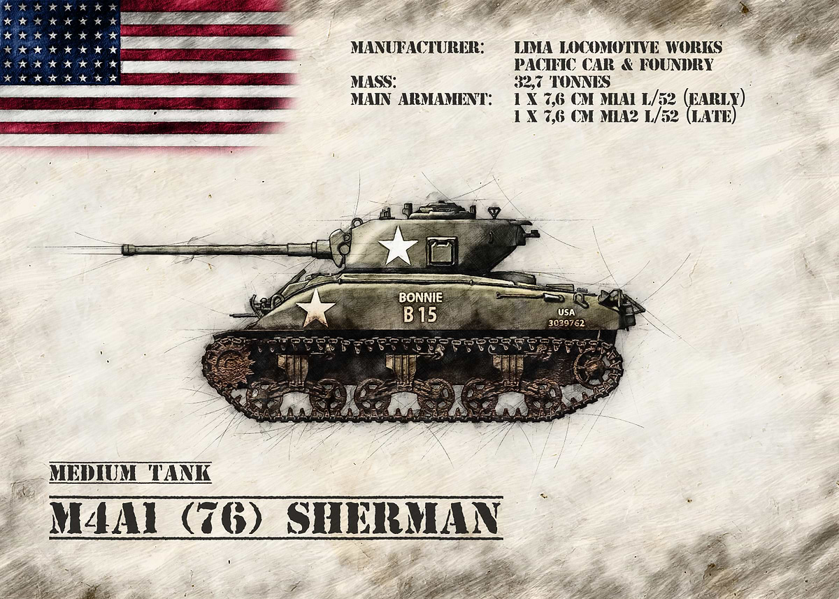'M4A1 Sherman' Poster, picture, metal print, paint by Pixxelworks Florian Schaller | Displate