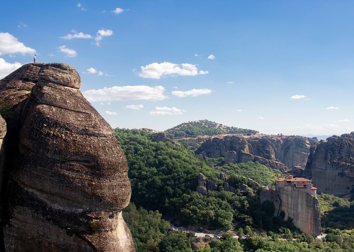 'Meteora Monastery Landscape' Poster, picture, metal print, paint by ...