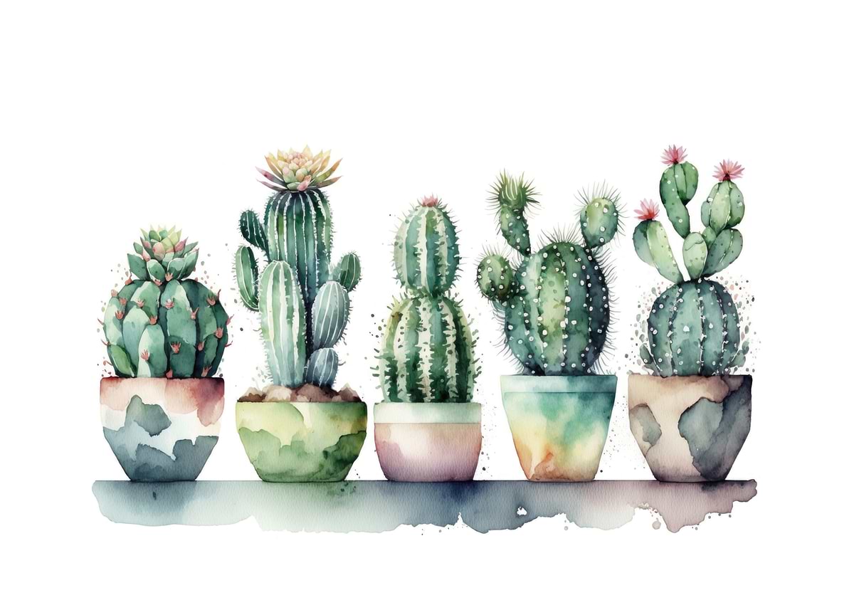 'Watercolor Cactus Collection' Poster, picture, metal print, paint by ...