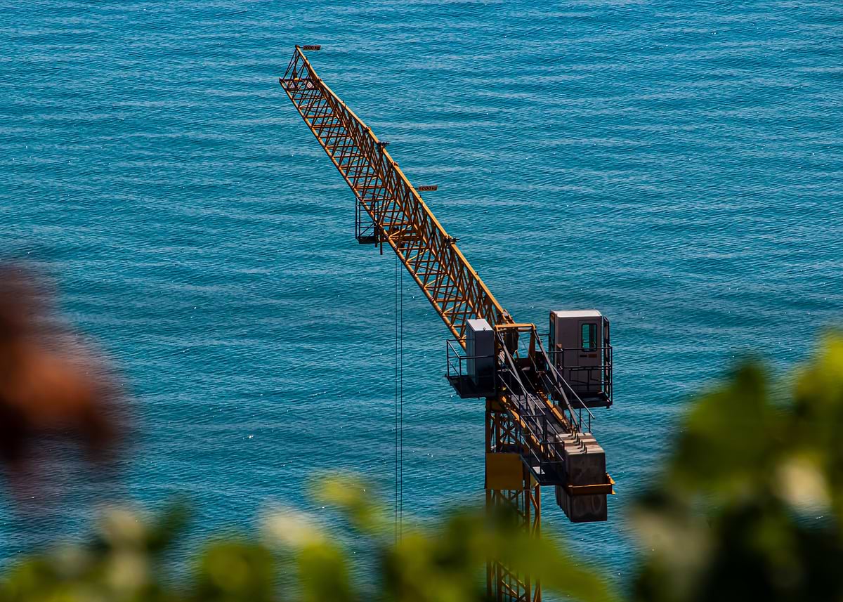 'Construction Crane Over Water' Poster, picture, metal print, paint by ...