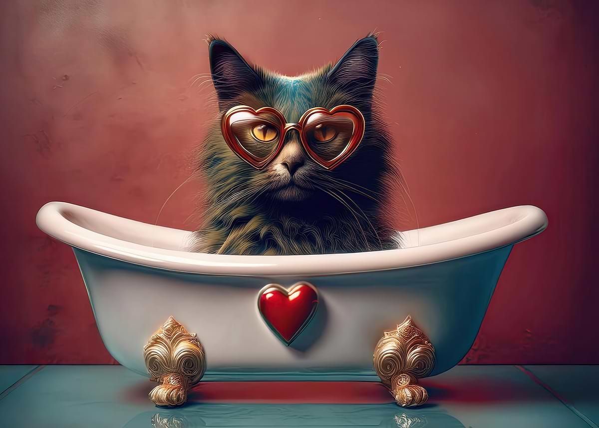 'Cat in a Bathtub' Poster, picture, metal print, paint by Ingrid Nagy ...