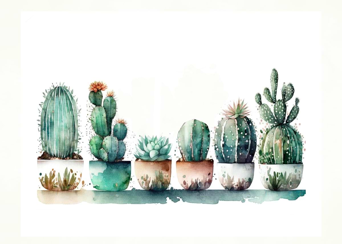 'Watercolor Cactus Collection' Poster, picture, metal print, paint by ...