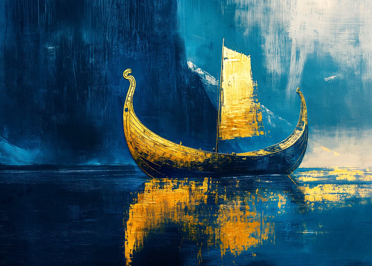 'Golden Viking Ship' Poster, picture, metal print, paint by The ...