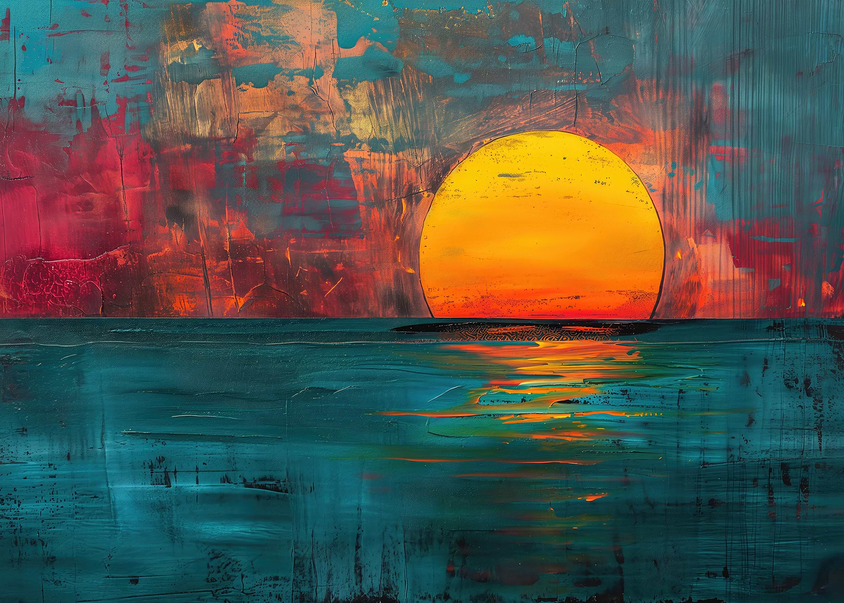 'Sunset Glow Seascape Painting' Poster, picture, metal print, paint by ...