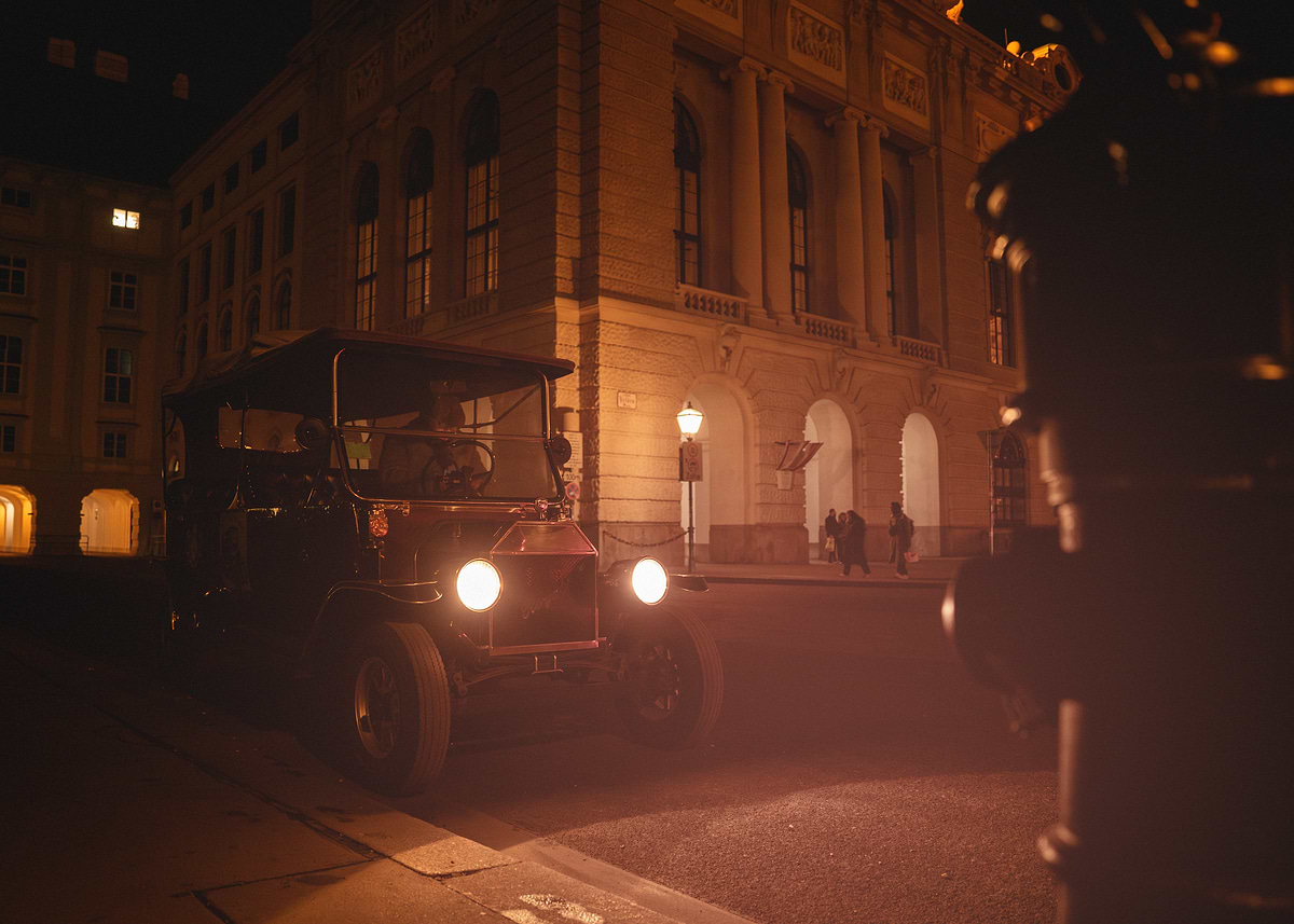'Vintage Car at Night' Poster, picture, metal print, paint by ...