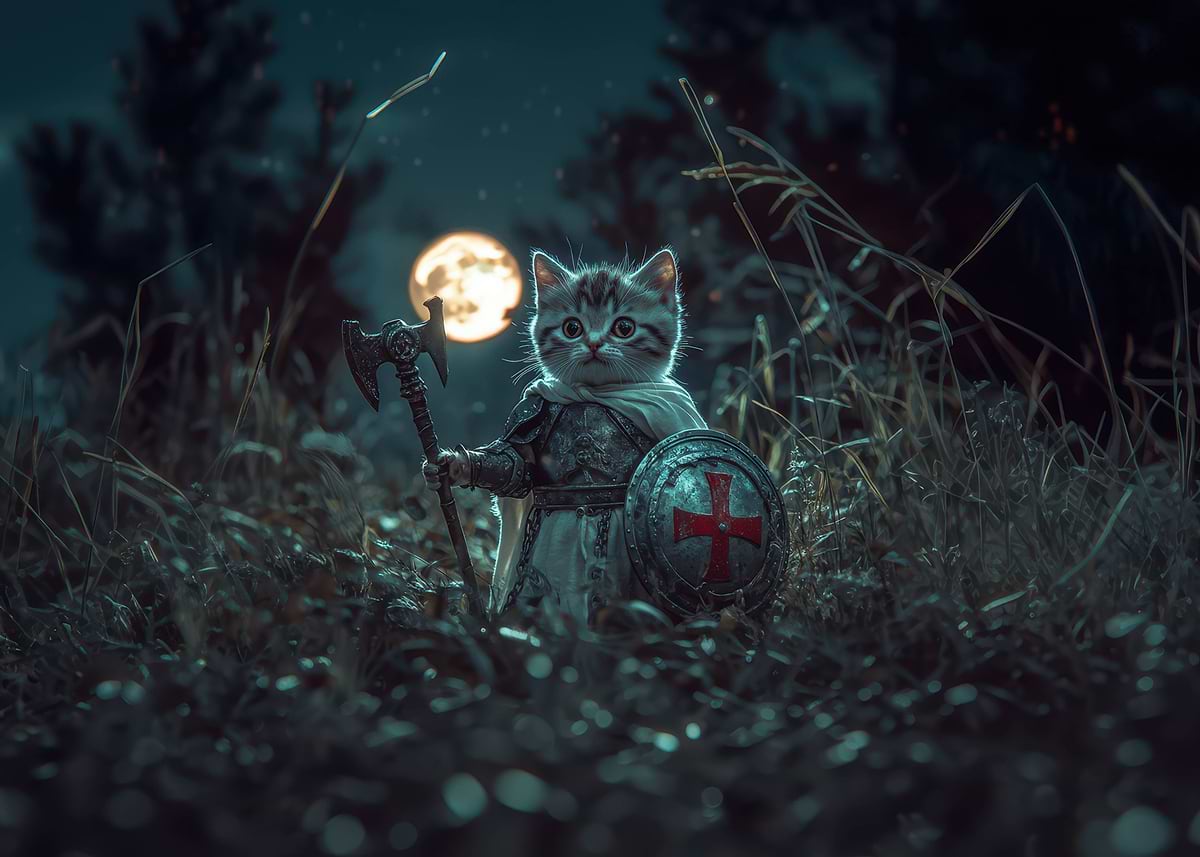 'Knight Cat Under Moonlight' Poster, picture, metal print, paint by ...