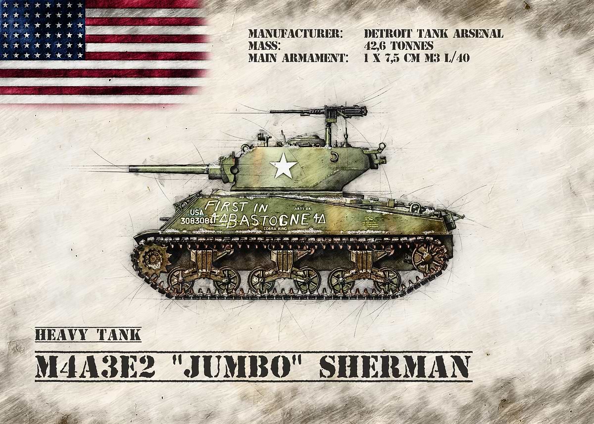 'M4A3E2 Jumbo Sherman' Poster, picture, metal print, paint by ...