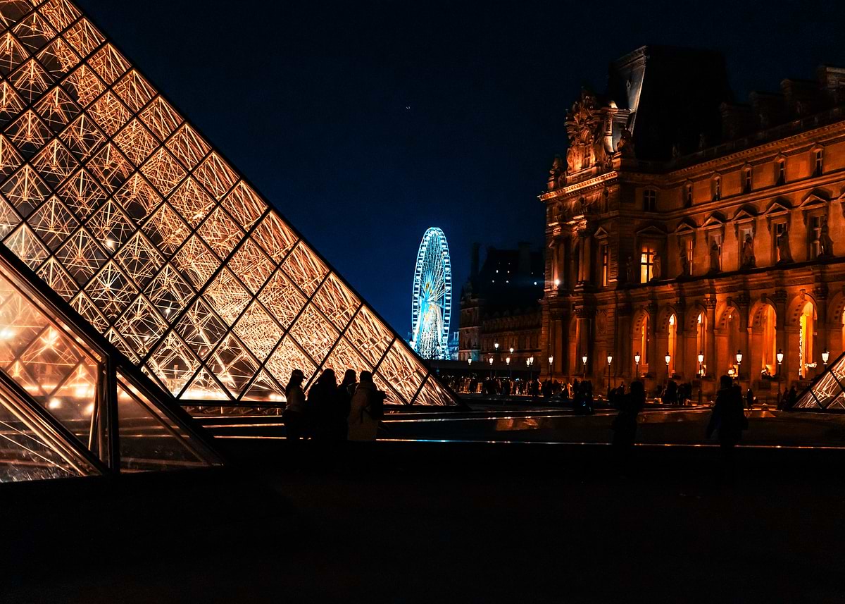 'Paris Night View with Louvres' Poster, picture, metal print, paint by ...