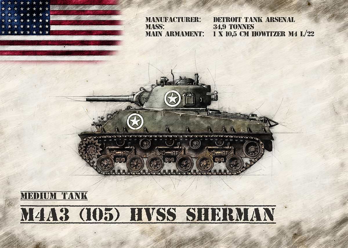 'M4A3 Sherman' Poster, picture, metal print, paint by Pixxelworks Florian Schaller | Displate