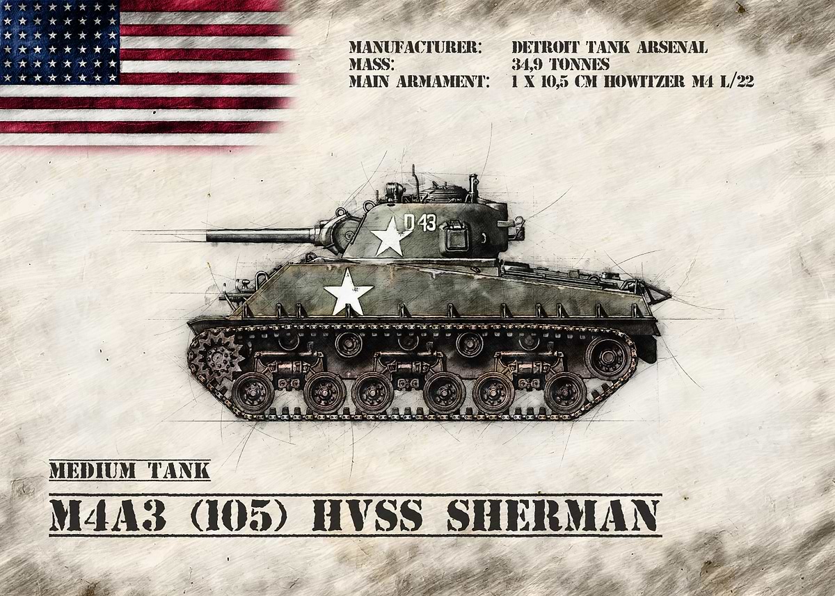 'M4A3 Sherman Tank' Poster, picture, metal print, paint by Pixxelworks ...