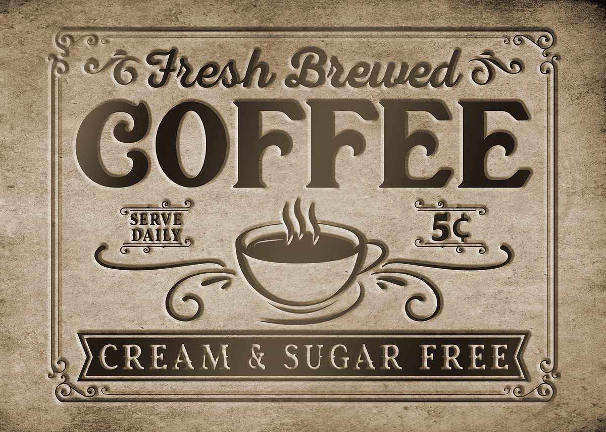 'Vintage Coffee Sign' Poster, picture, metal print, paint by XandYart ...
