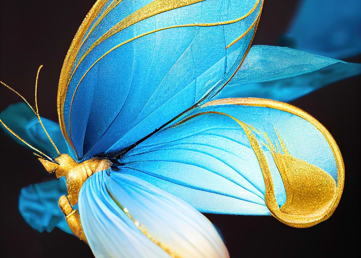 'Blue and Gold Butterfly' Poster, picture, metal print, paint by Aloke ...