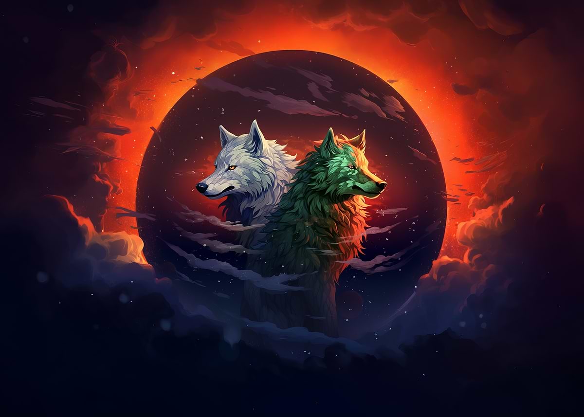 'Wolves and Eclipse' Poster, picture, metal print, paint by ldmaestro ...