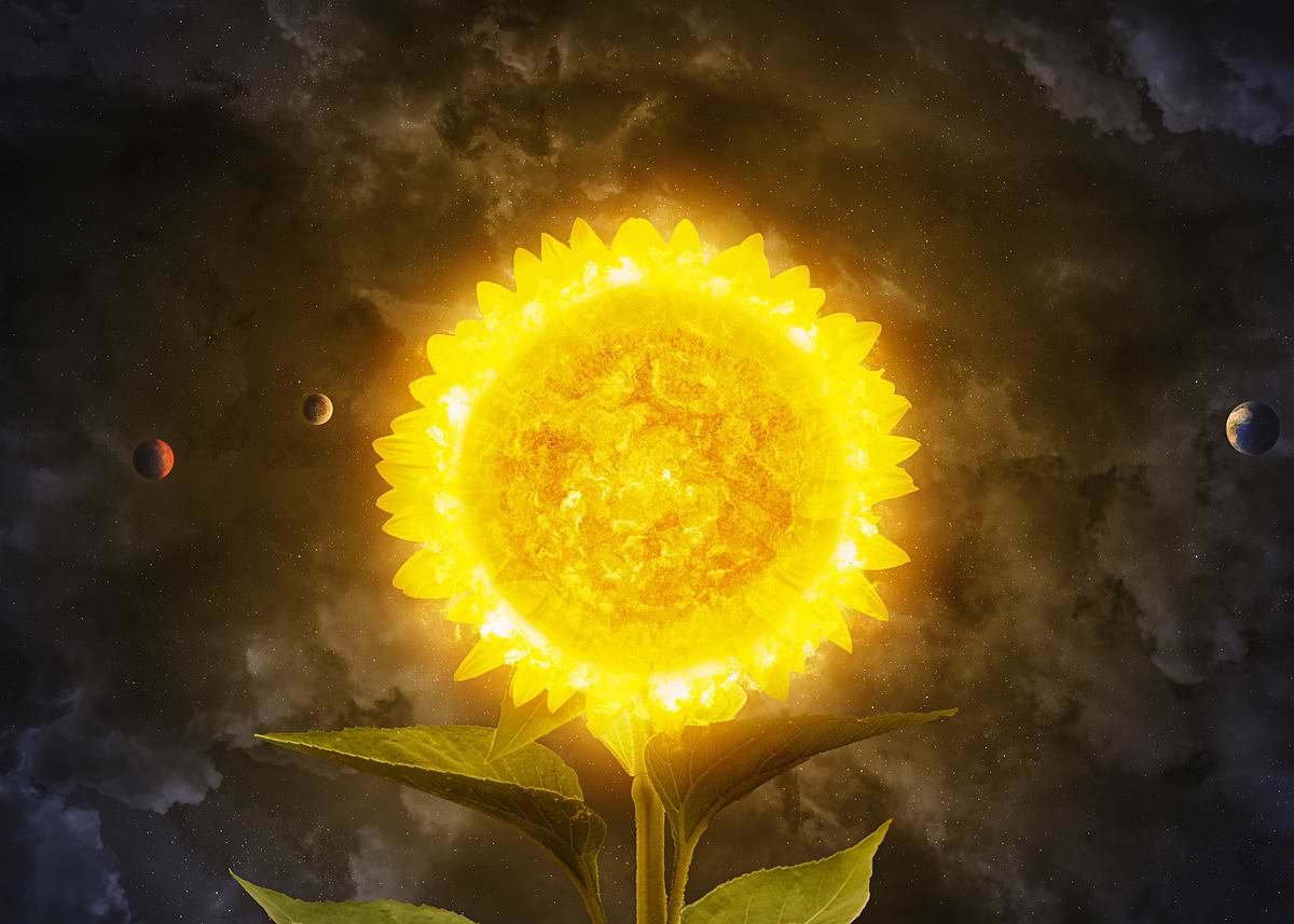 'Cosmic Sunflower' Poster, picture, metal print, paint by Kuro Naichi ...