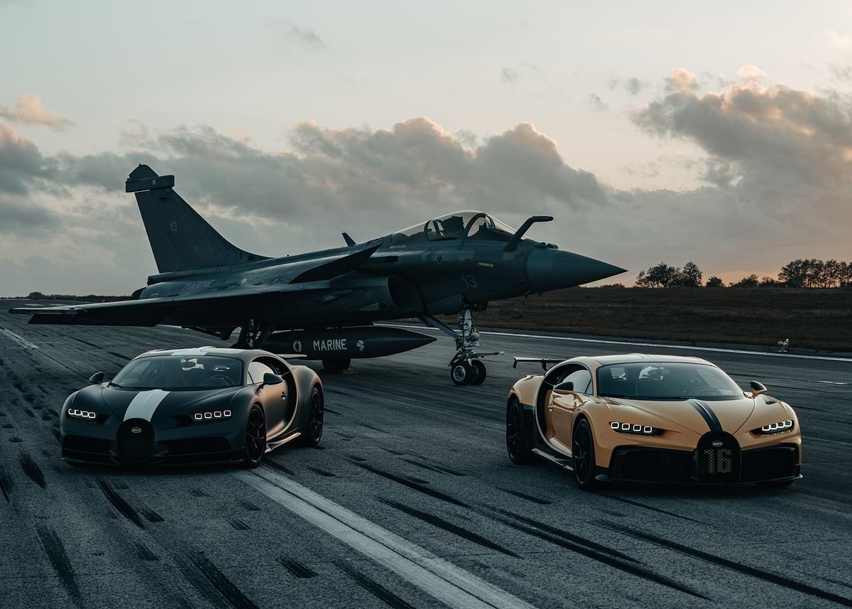 'Bugatti & Fighter Jet' Poster, picture, metal print, paint by ...