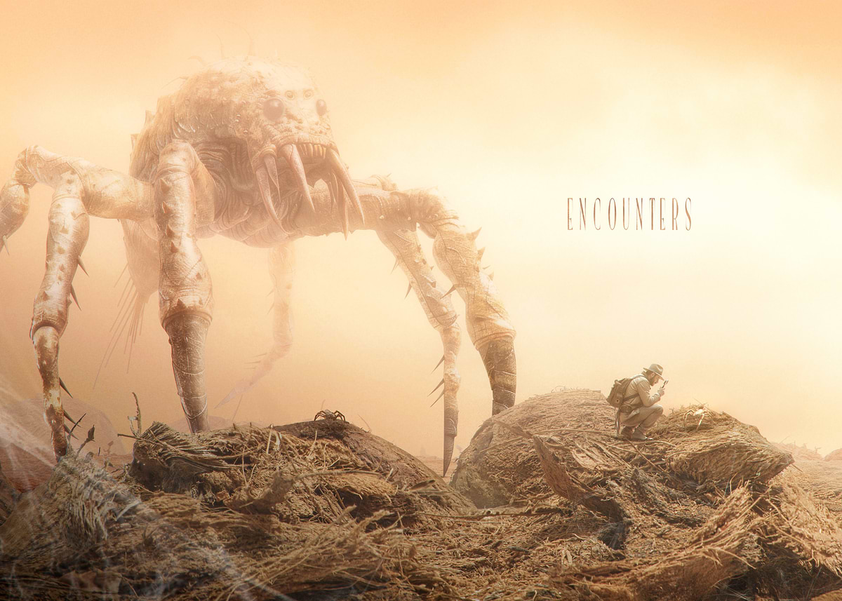 'Giant Spider Encounter' Poster, picture, metal print, paint by ...