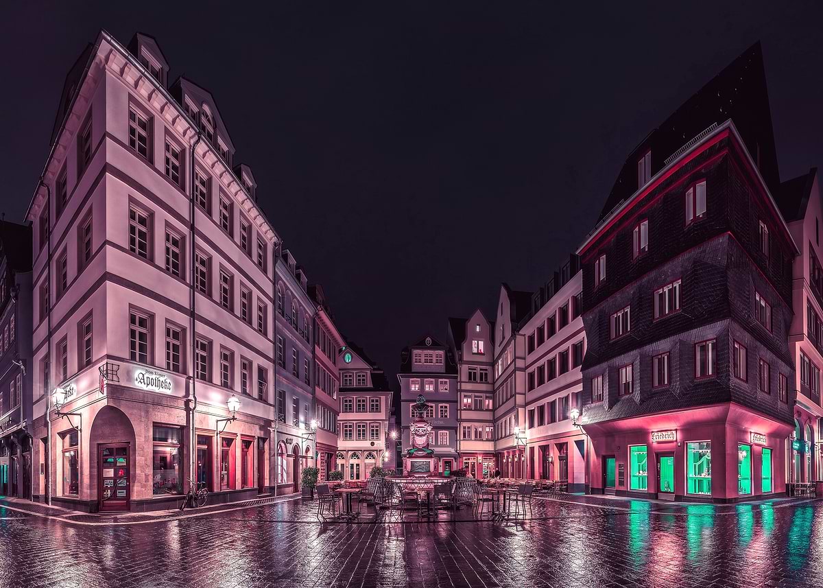 'Nighttime City Square ' Poster, picture, metal print, paint by Karisma ...