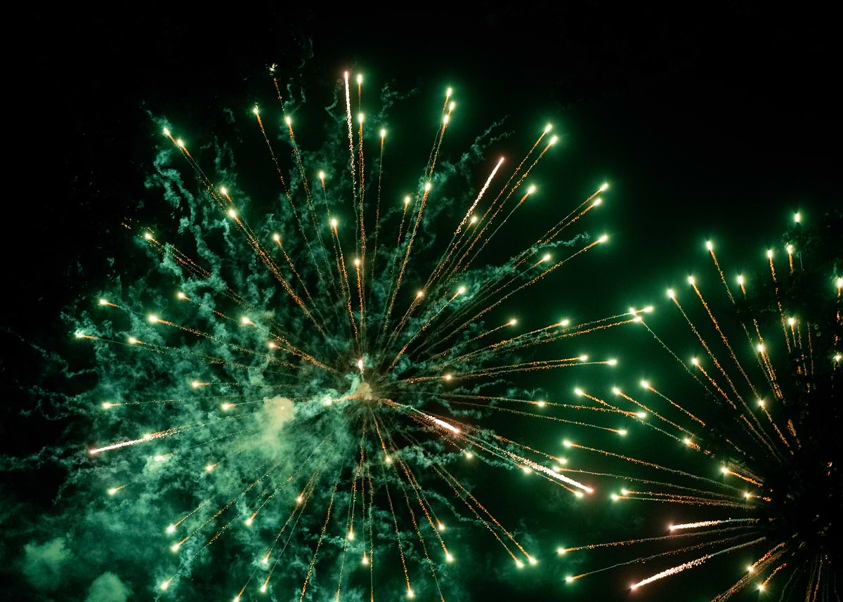 'Green Fireworks Display' Poster, picture, metal print, paint by ...