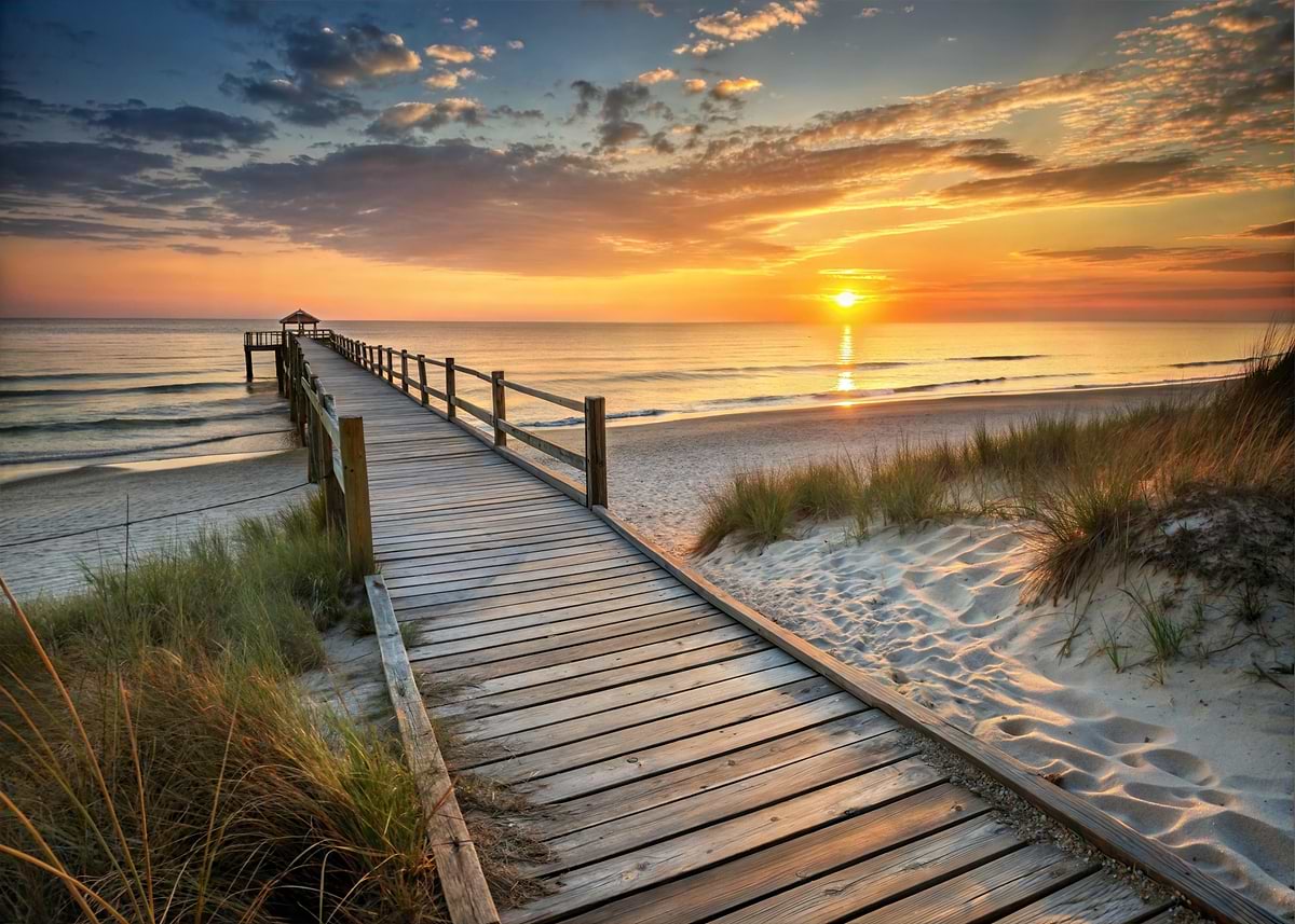 'Sunset at Sea Beach Pier' Poster, picture, metal print, paint by Max ...