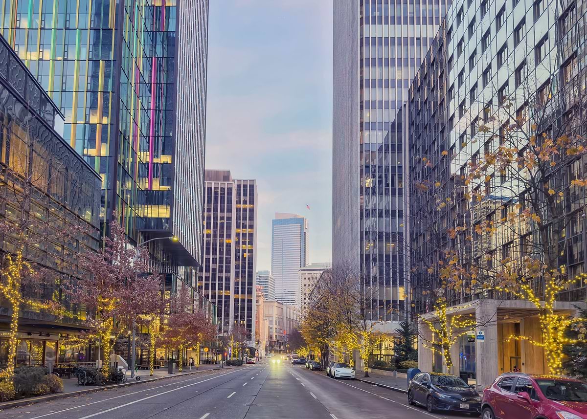 'City Street with Skyscrapers' Poster, picture, metal print, paint by ...