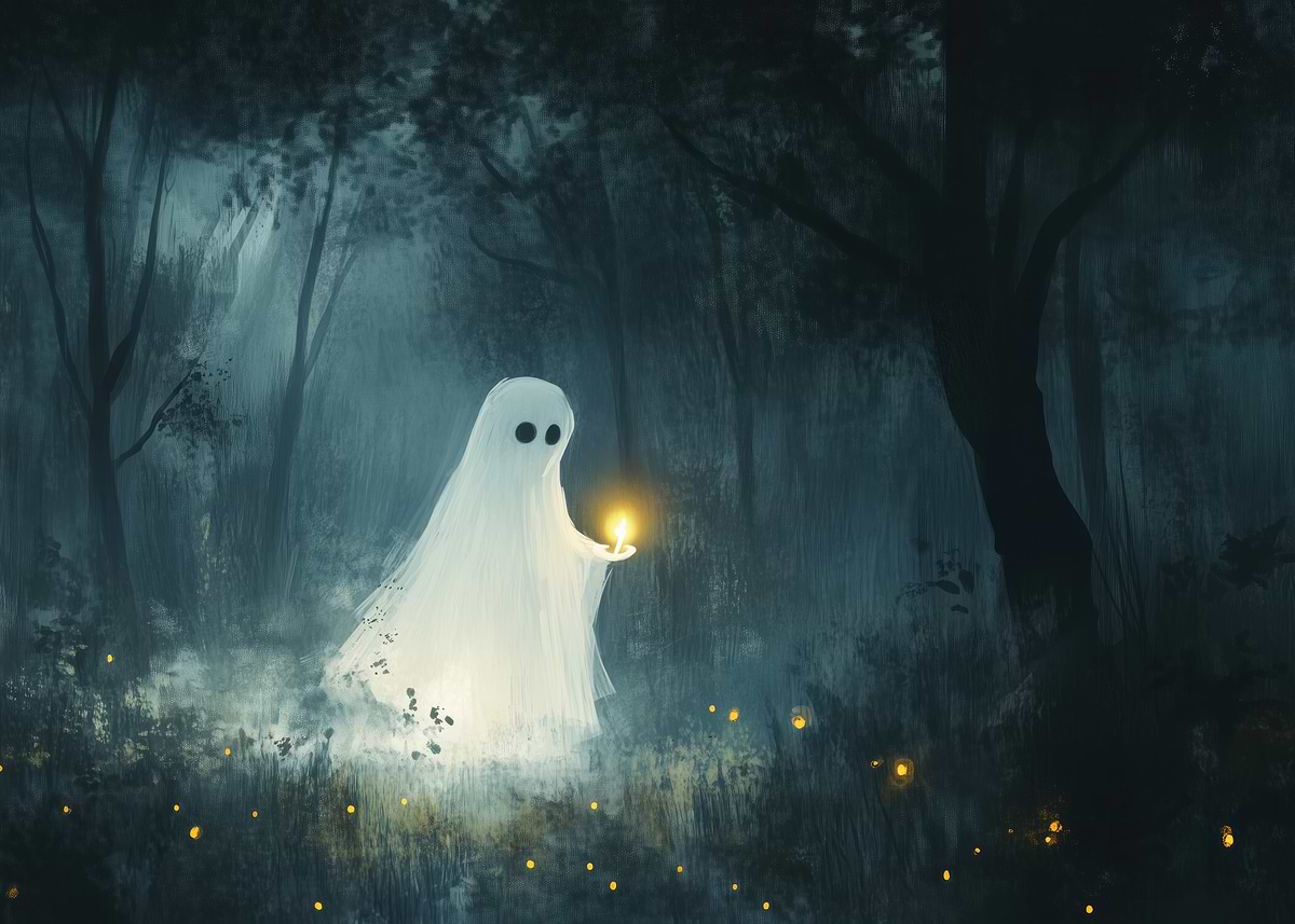 'Ghostlight in the Misty Forest' Poster, picture, metal print, paint by ...