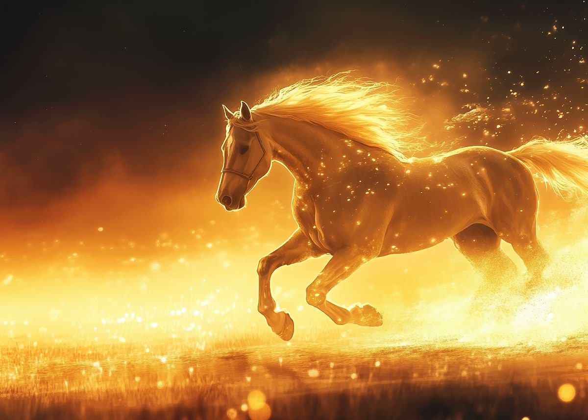 'Golden Horse Running' Poster, picture, metal print, paint by chikavau ...