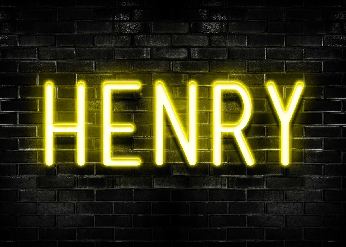 'Henry Neon Sign on Brick Wall' Poster, picture, metal print, paint by ...