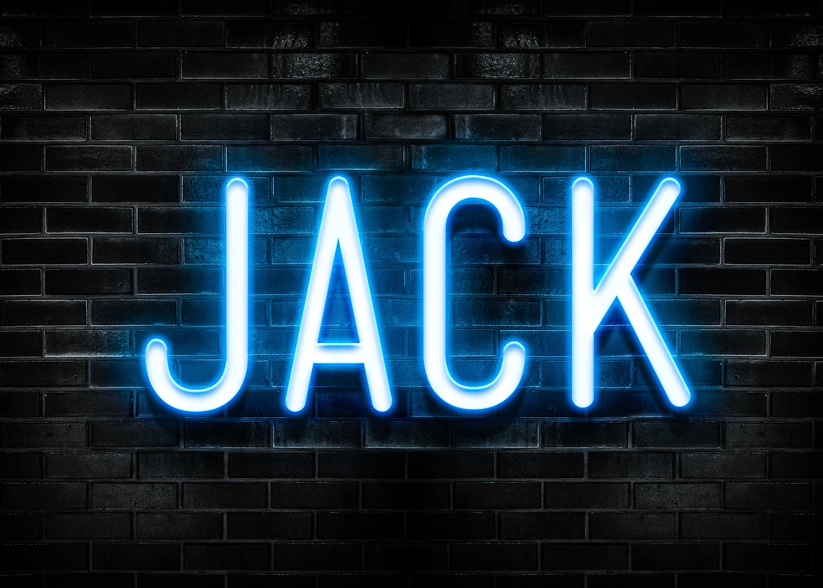 'JACK Neon Sign on Brick Wall' Poster, picture, metal print, paint by ...