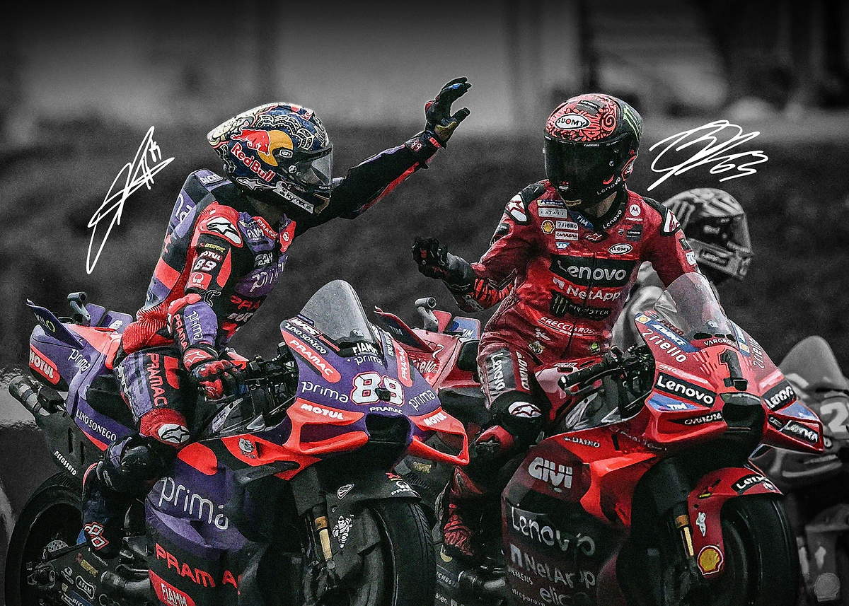 'Francesco Bagnaia vs Jorge Martin' Poster, picture, metal print, paint ...
