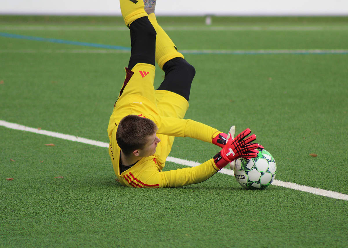 'Goalkeeper diving for soccer ball' Poster, picture, metal print, paint ...