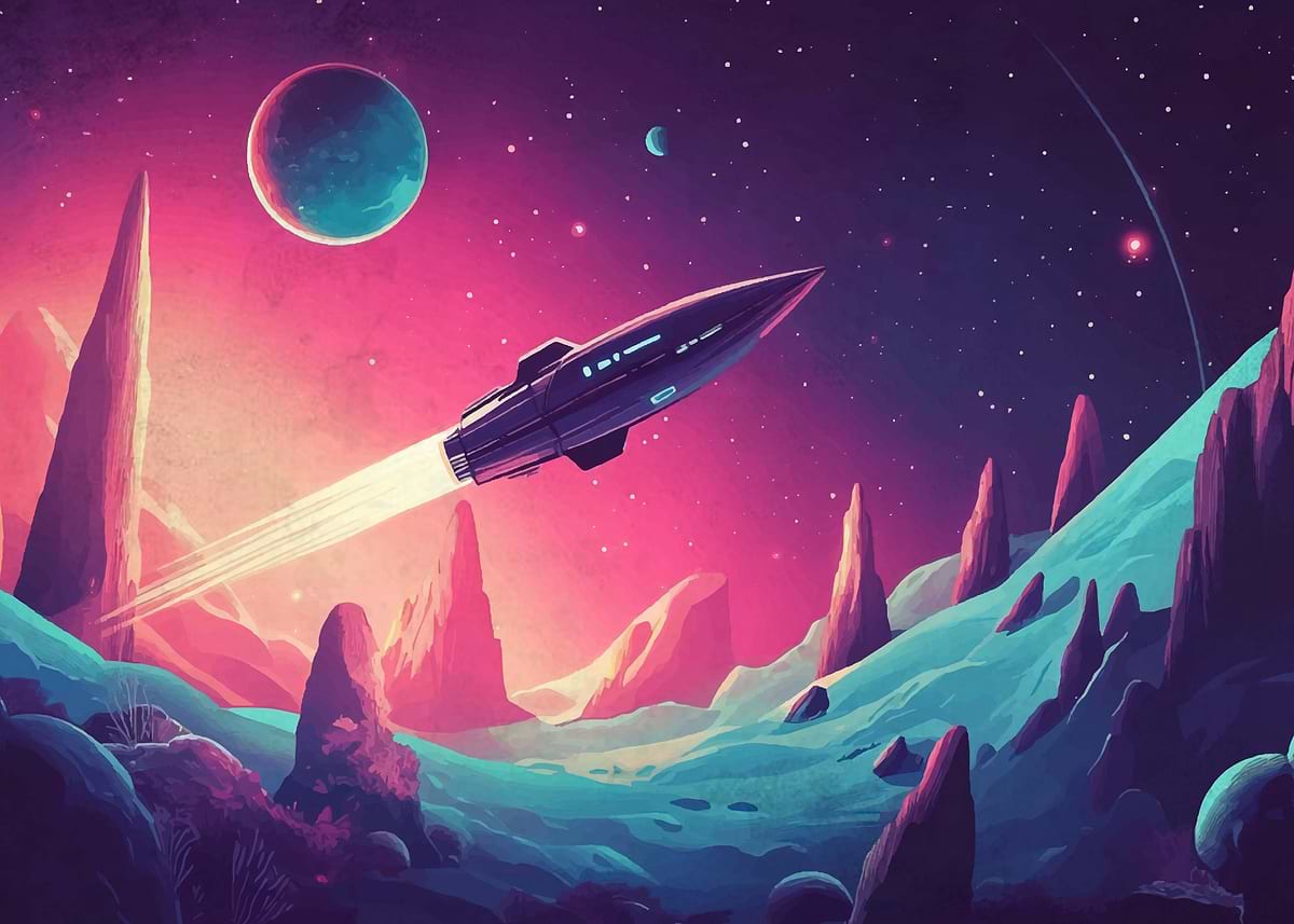'Retro Space Rocket ' Poster, picture, metal print, paint by Weston ...