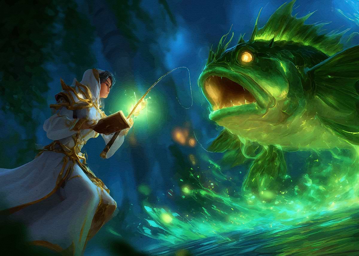 'Fantasy Fishing Glowing Rod' Poster, picture, metal print, paint by ...