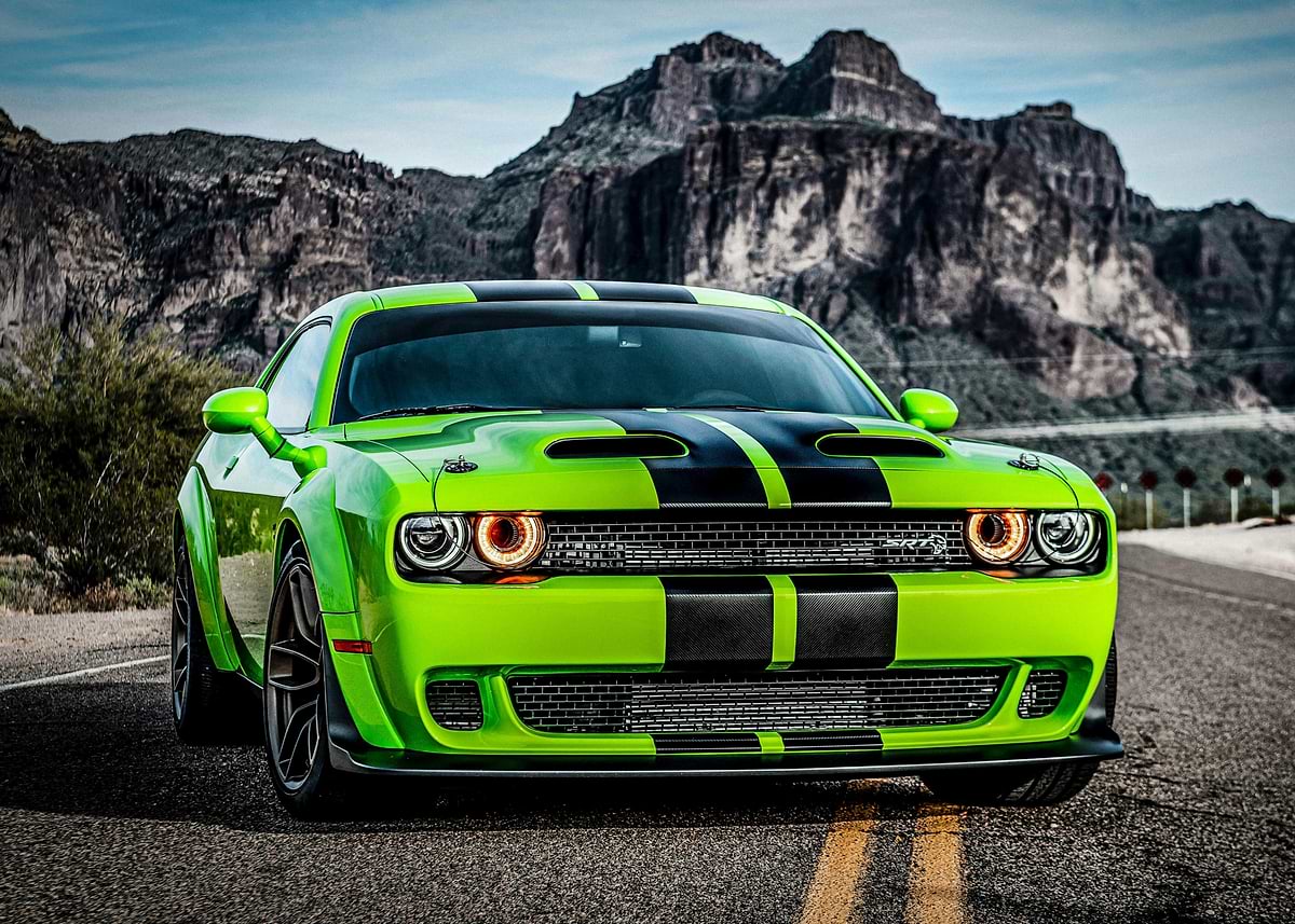 'Green Dodge Challenger SRT Hellcat' Poster, picture, metal print ...